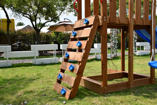 Outdoor Wooden Swing Climb & Slide Set Playset for Backyard | Sports ...